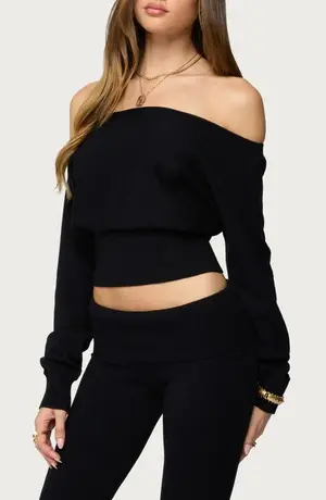 EDIKTED Off-the-shoulder Crop Sweater
