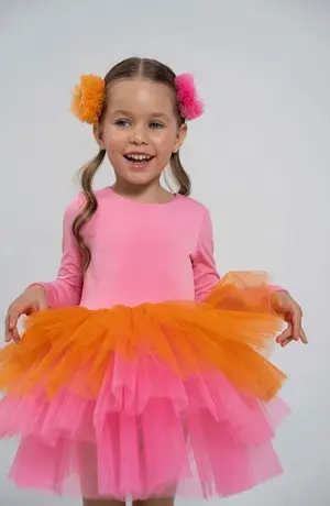 MINI CELEBRITIES Tutu Dress Long Sleeve - Pink Rainbow