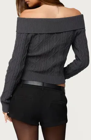 EDIKTED Leta Off-the-shoulder Cable Stitch Sweater