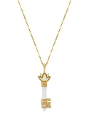 KARMA AND LUCK Rainbow Moonstone Key & Lotus Gold Necklace - Gold/white
