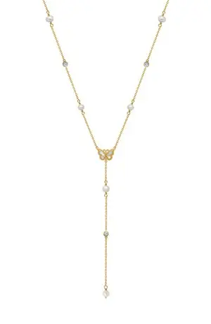 KARMA AND LUCK Rainbow Moonstone And Pearl Butterfly Necklace - Gold/white