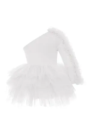 MINI CELEBRITIES One-shoulder Ruffle Tutu Dress - White Lily