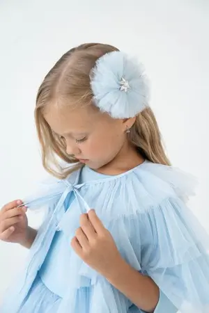 MINI CELEBRITIES Tulle Dress Set With Ruffled Cape - Cool Blue