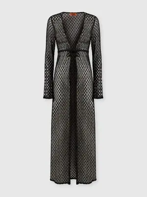 Missoni Long Cardigan In Lamé Viscose With Spiderweb Motif - Black