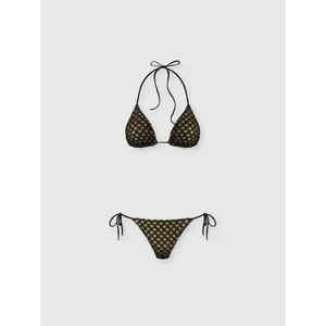Missoni Triangle Bikini In Viscose Lamé With Raschel Knit - Black