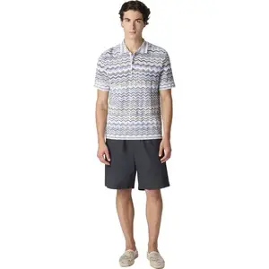 Missoni Cotton Knit Polo Shirt With Chevron Pattern - Light Blue