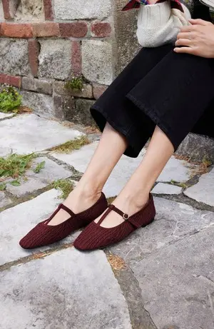 Vivaia T-bar Ballet Flats - Burgundy Metallic