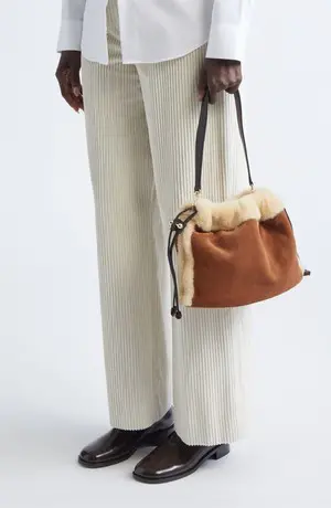 Strathberry Midi Suede & Genuine Shearling Handbag