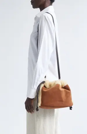 Strathberry Midi Suede & Genuine Shearling Handbag