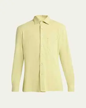 Kiton Pique Button-down Shirt With Bar Tack Pocket - Celery