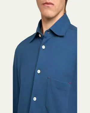 Kiton Pique Button-down Shirt With Bar Tack Pocket - Navy