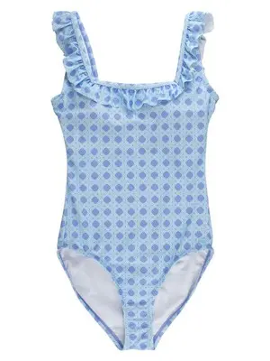 RUFFLEBUTTS UPF 50+ Ruffle One-Piece Swimsuit Periwinkle Blue Coastal Cane