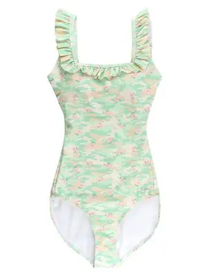 RUFFLEBUTTS Upf 50+ Ruffle One-piece Swimsuit - Sage Blossom Camo