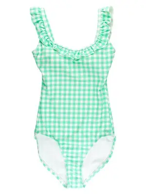 RUFFLEBUTTS UPF 50+ Ruffle One-Piece Swimsuit Spring Green Gingham