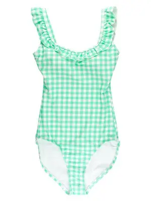 RUFFLEBUTTS Upf 50+ Ruffle One-piece Swimsuit - Spring Green Gingham