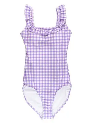 RUFFLEBUTTS Upf 50+ Ruffle One-piece Swimsuit - Wisteria Purple Gingham