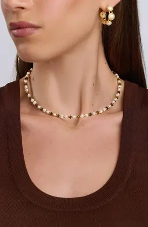 NIALAYA Mini Beaded Pearl Tiger Eye Choker