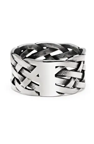 NIALAYA Woven Chain Stainless Steel Ring - Silver