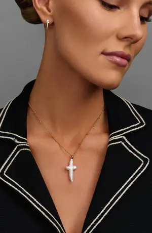 NIALAYA Pearl Cross Chain Necklace