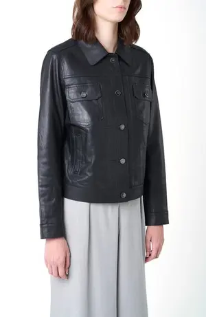 VELEZ Kalaha Leather Trucker Jacket - Black