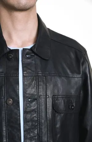 VELEZ Classic Fit Leather Trucker Jacket