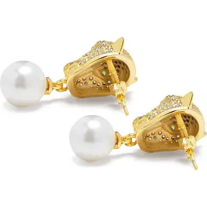 NIALAYA Panther Pearl Drop Earrings - Gold/white