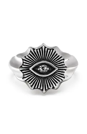 NIALAYA Evil Eye Stainless Steel Ring - Silver