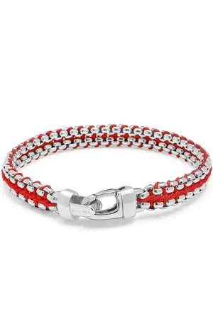 NIALAYA JEWELRY Woven Box Chain Bracelet - Red/silver