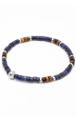 NIALAYA Heishi Bead Lapis And Tiger Eye Wristband - Blue Lapis/brown Tiger Eye