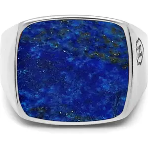 NIALAYA JEWELRY Silver Finish Signet Ring Silver/blue Lapis