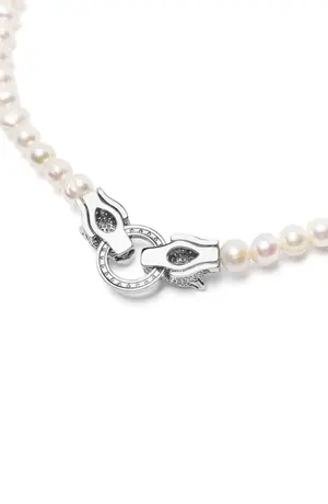 NIALAYA Double Panther Head Cultured Pearl Necklace - Silver