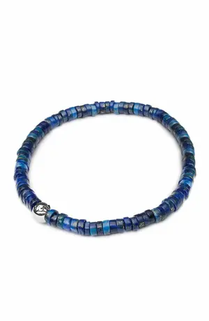 NIALAYA Lapis Heishi Bead Wristband - Blue Lapis/silver