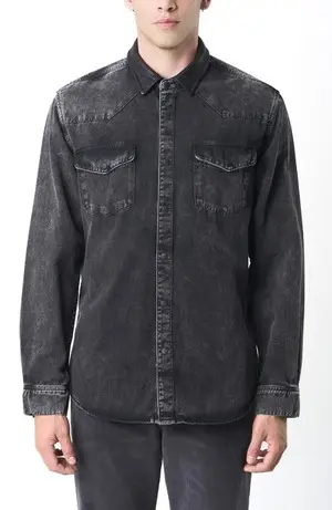 VELEZ Alcor Long-sleeve Cotton Overshirt With Leather Details - Black