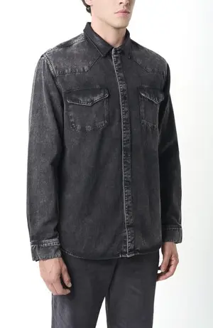VELEZ Alcor Long-sleeve Cotton Overshirt With Leather Details - Black