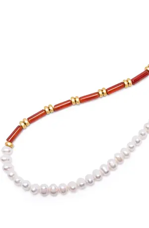 NIALAYA Pearl Choker - Pearl/red Agate