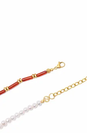 NIALAYA JEWELRY Pearl Choker - Pearl/red Agate