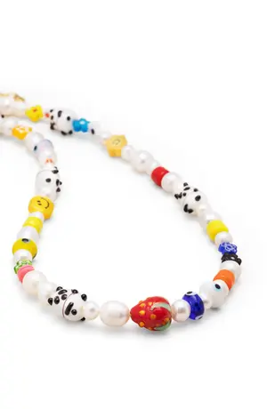 NIALAYA Pearl And Glass Bead Necklace - White With Assorted Colors