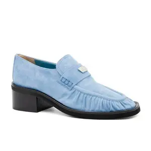 VALENTINA RANGONI Cortina Block Heel Loafer In Italian Cashmere Suede - Blue