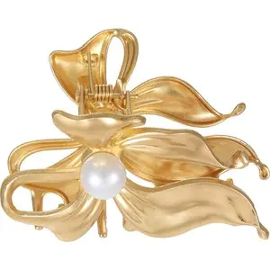 Ettika Faux Pearl Bow Claw Clip - Gold