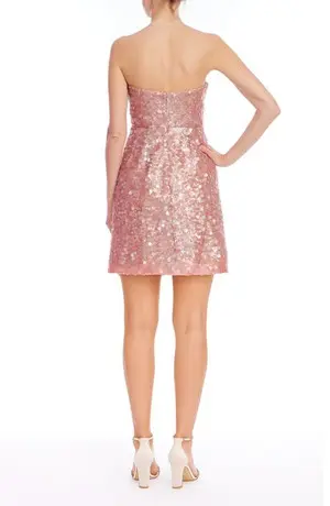 Badgley Mischka Sequin And Paillette Strapless Cocktail Dress