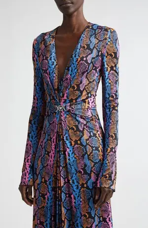 Versace Python Print Liquid Jersey Dress - Sky Pink Sapphire Spice