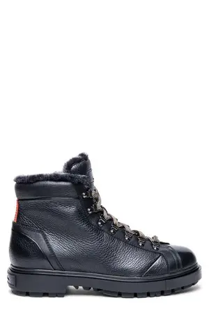 Santoni Genuine Shearling Lug Sole Boot - Black