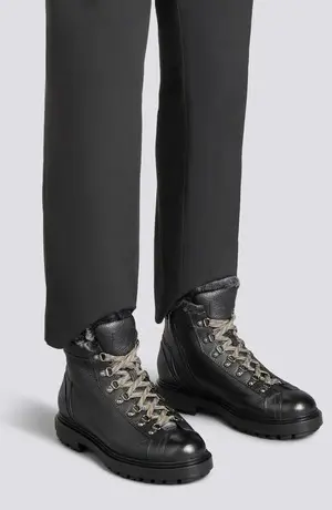 Santoni Genuine Shearling Lug Sole Boot - Black