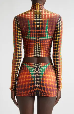JEAN PAUL GAULTIER Re-edition Polka Dot Trompe L'oeil Mesh Crop Top