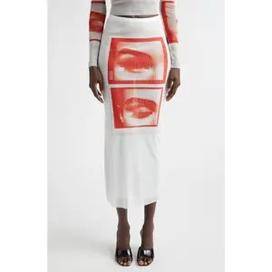 JEAN PAUL GAULTIER Eyes & Lips Print Mesh Maxi Skirt - White/red/light Orange