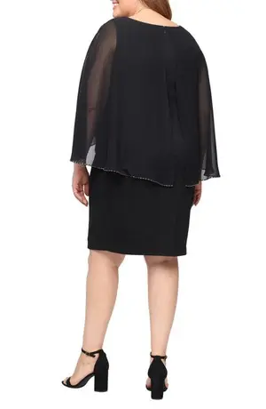 SL FASHIONS Beaded Chiffon Overlay Sheath Dress