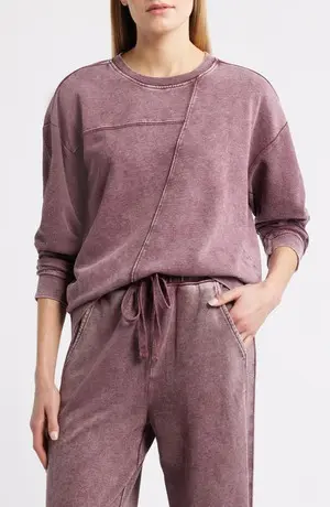 CITY BLUES Reverse French Terry Spliced Sweatshirt - Plum