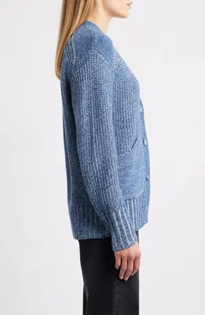 CITY BLUES Cotton Blend Button-front Cardigan - Cadet Blue