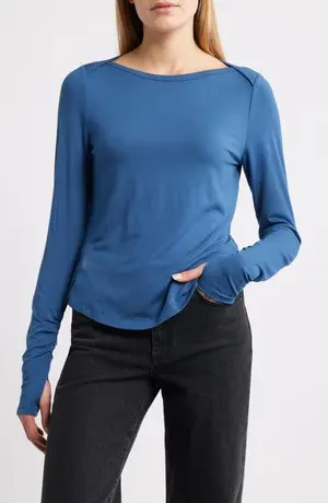 CITY BLUES Long Sleeve Modal Blend Top - Cadet Blue
