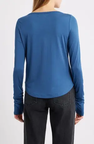 CITY BLUES Long Sleeve Modal Blend Top - Cadet Blue